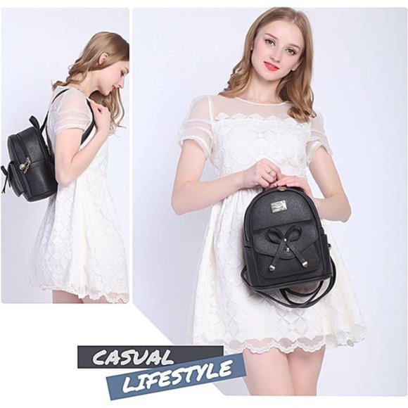 Bags | Cute Mini Leather Backpack Fashion Black | Poshmark